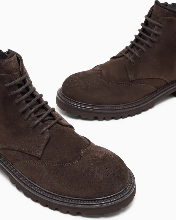 Giorgio Armani Boots In Suede With Shearling Lining And A Rubber Sole