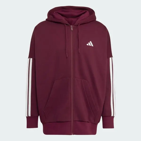 Adidas Essentials 3-stripes Full-zip Fleece Hoodie - Maroon
