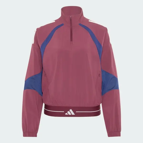 Adidas Hyperglam 3-stripes Color Block Woven 1/4 Zip Track Top - Maroon