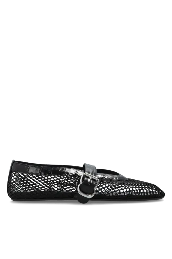 Alaïa Mesh Ballet Flats With Silver Buckle Strap - Black