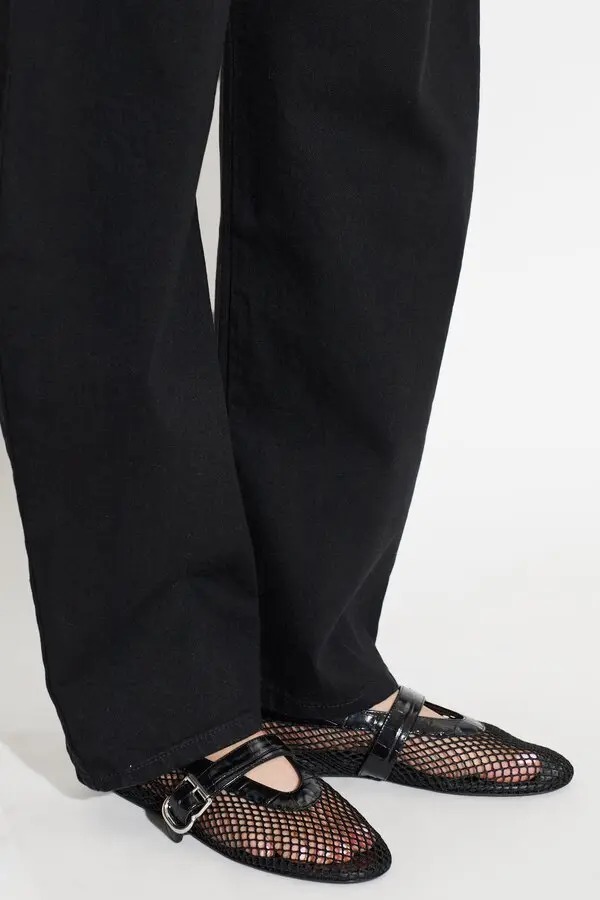 Alaïa Mesh Ballet Flats With Silver Buckle Strap - Black