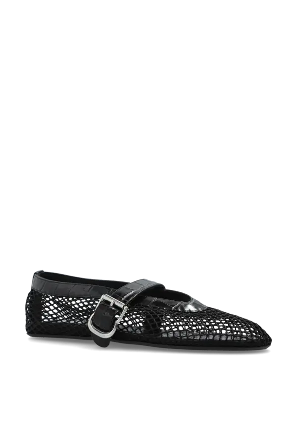 Alaïa Mesh Ballet Flats With Silver Buckle Strap - Black