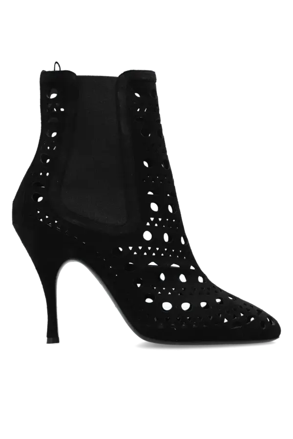 Alaïa Suede Laser Cut Stiletto Ankle Boots - Black