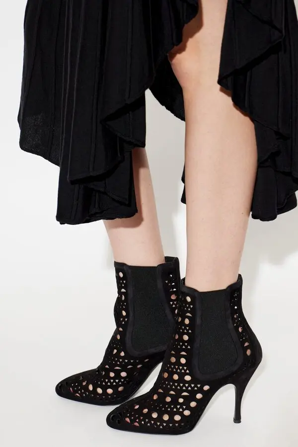 Alaïa Suede Laser Cut Stiletto Ankle Boots