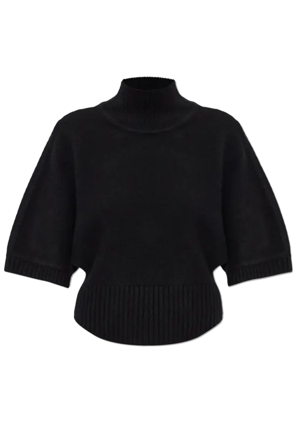 Alaïa Cashmere Boxy Turtleneck Top With Ribbed Trims - Black