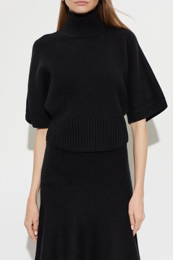 Alaïa Cashmere Boxy Turtleneck Top With Ribbed Trims