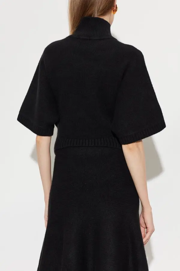 Alaïa Cashmere Boxy Turtleneck Top With Ribbed Trims