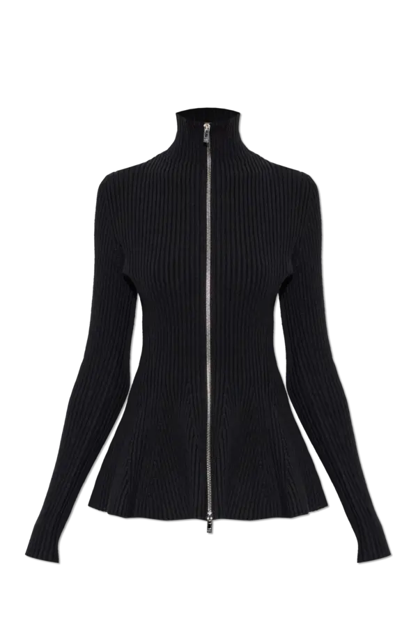Alaïa Wool Cardigan With Stand-up Collar - Black