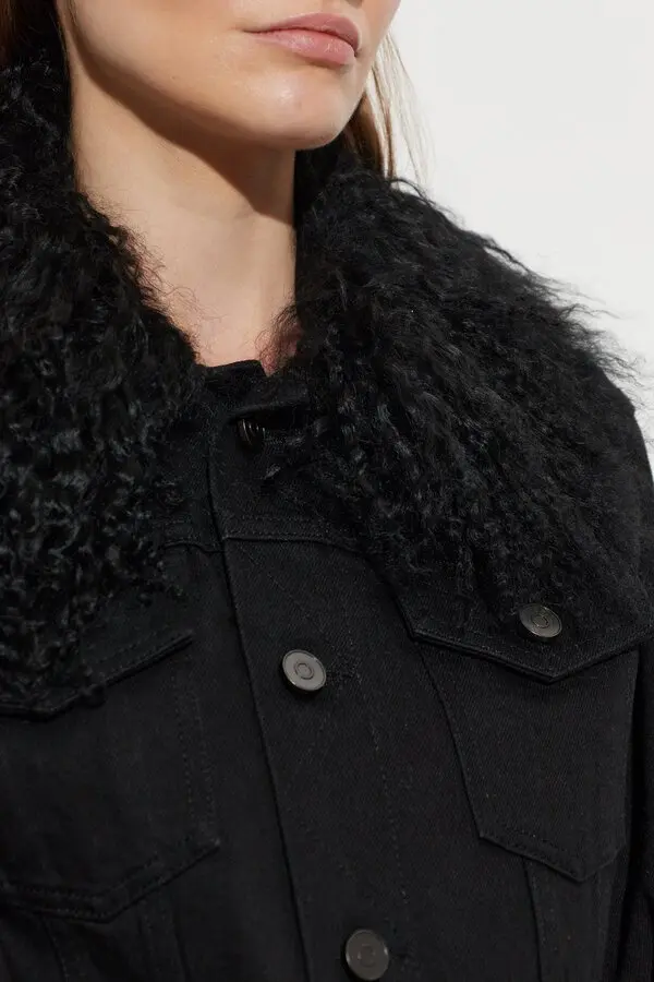 Alaïa Denim Jacket With Faux Fur Collar