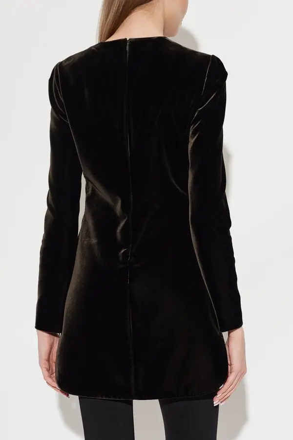 Alaïa Velvet Long-sleeve Mini Dress - Brown