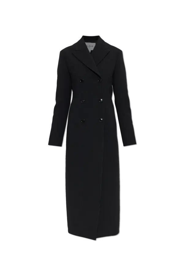 Alaïa Long Wool Double-breasted Coat - Black