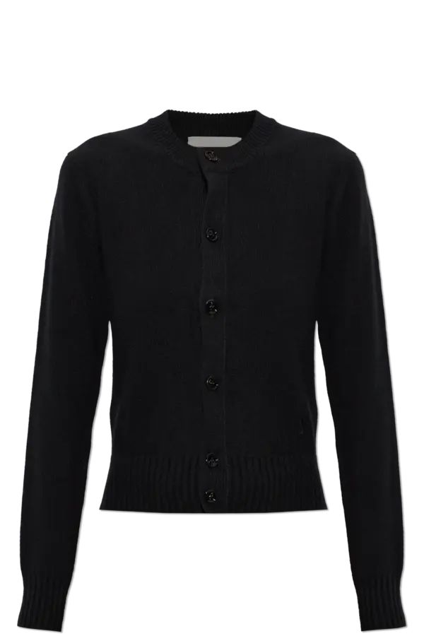 AMI Paris Cashmere Cardigan With Embroidered Logo - Black