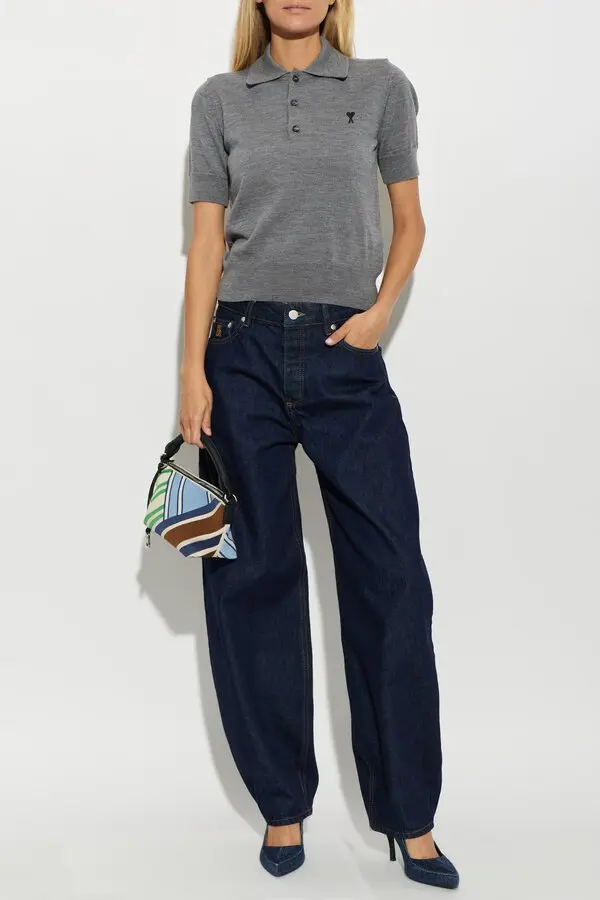 AMI Paris Wool Polo Shirt With Embroidered Logo