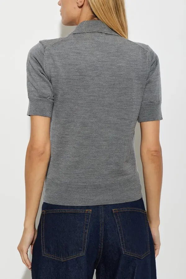 AMI Paris Wool Polo Shirt With Embroidered Logo