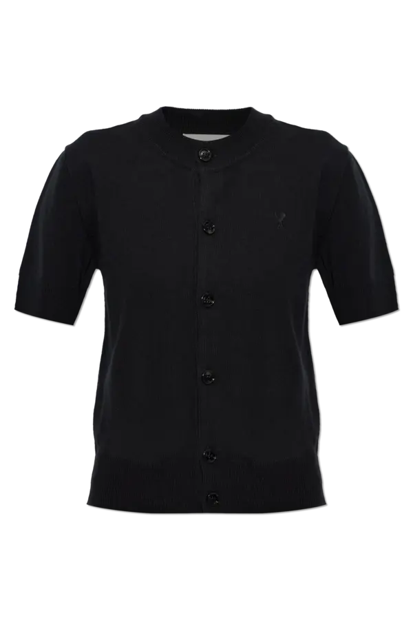 AMI Paris Wool Cardigan With Short Sleeves - Black