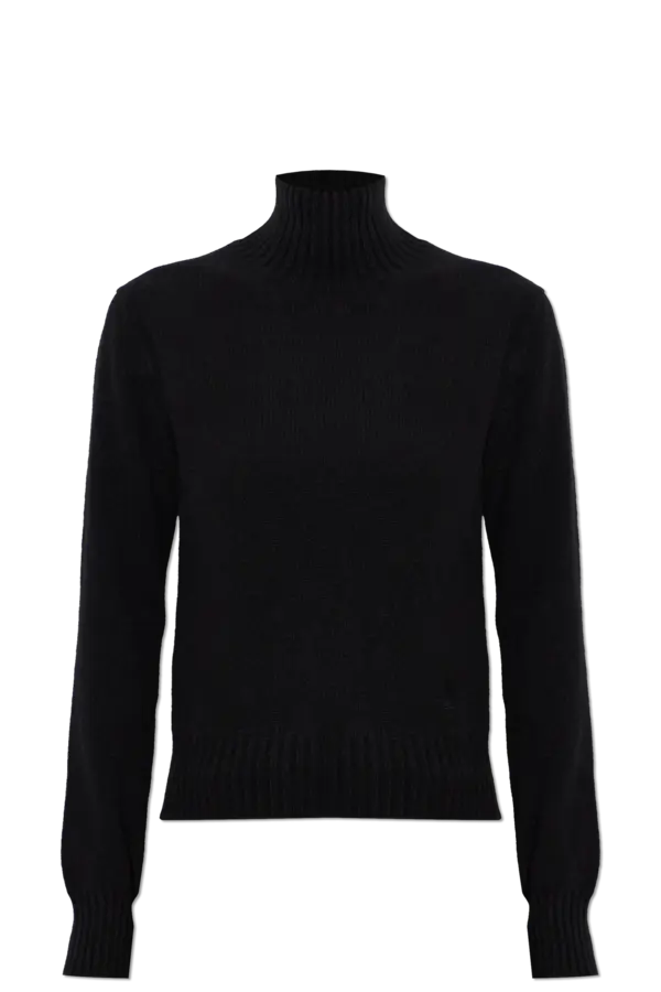 AMI Paris Cashmere Turtleneck With Embroidered Logo - Black