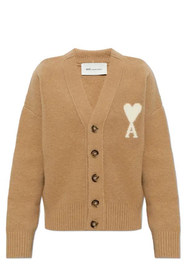 AMI Paris Cardigan With Logo - Brown