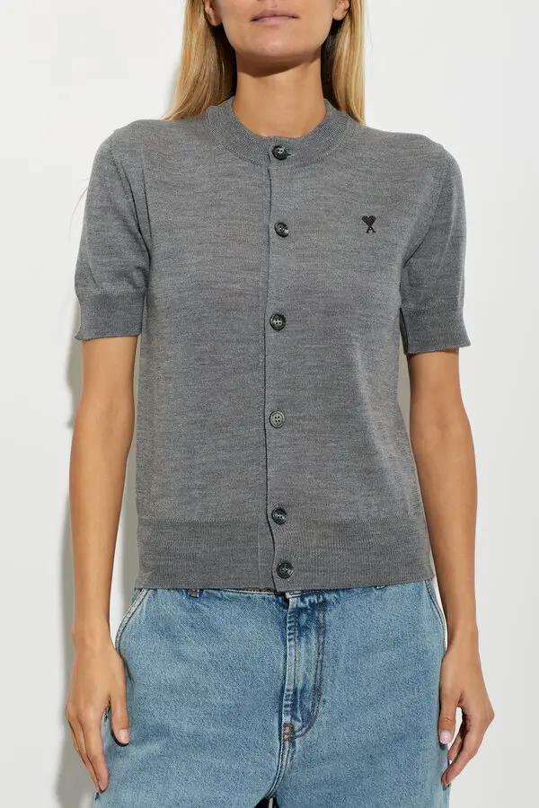 AMI Paris Wool Cardigan With Short Sleeves