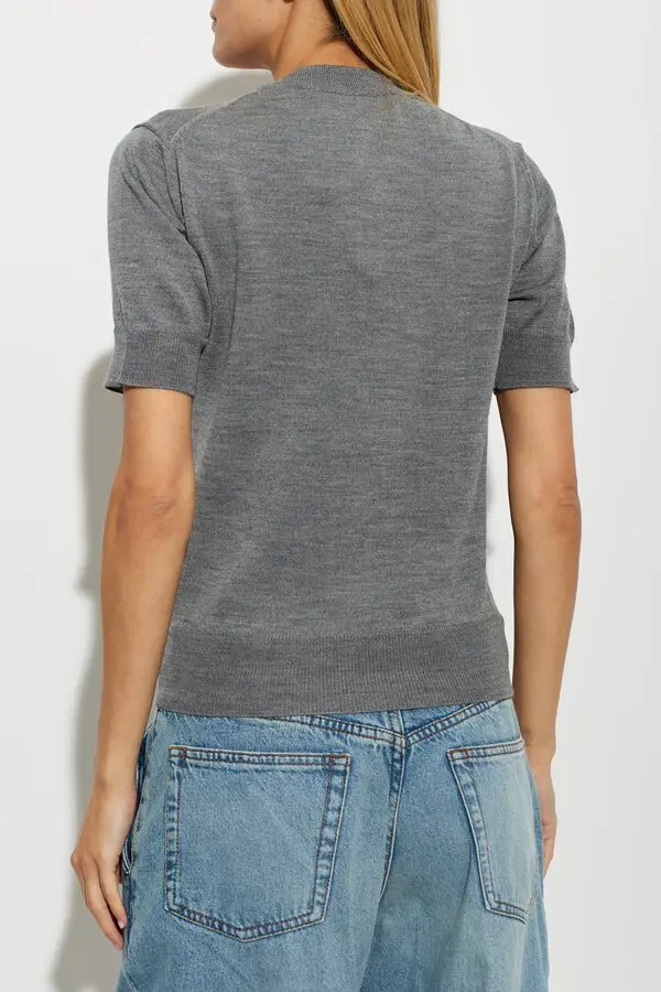 AMI Paris Wool Cardigan With Short Sleeves
