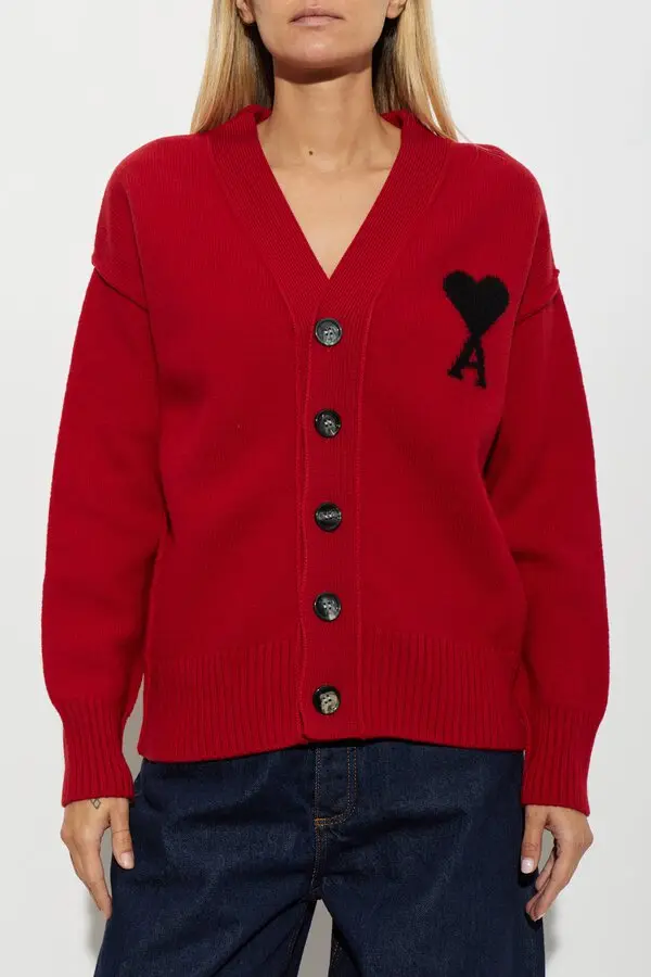 AMI Paris Wool Cardigan With Logo