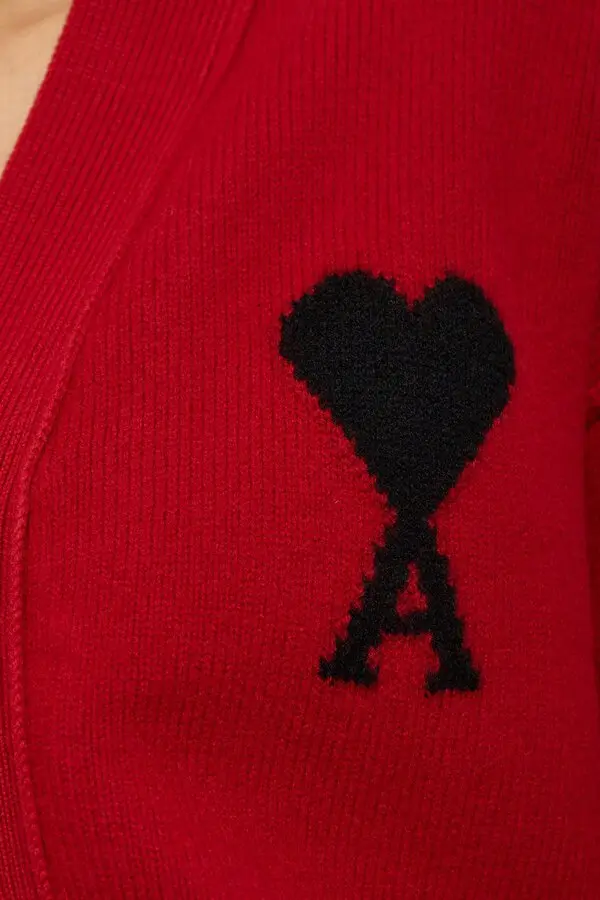 AMI Paris Wool Cardigan With Logo