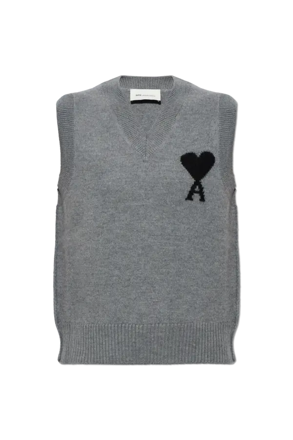 AMI Paris Wool Vest With Logo Detail