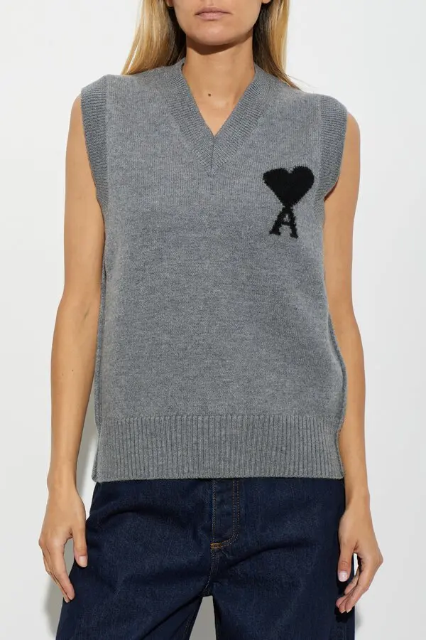 AMI Paris Wool Vest With Logo Detail