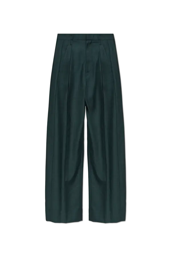 Victoria Beckham Wool Pleated Trousers - Green