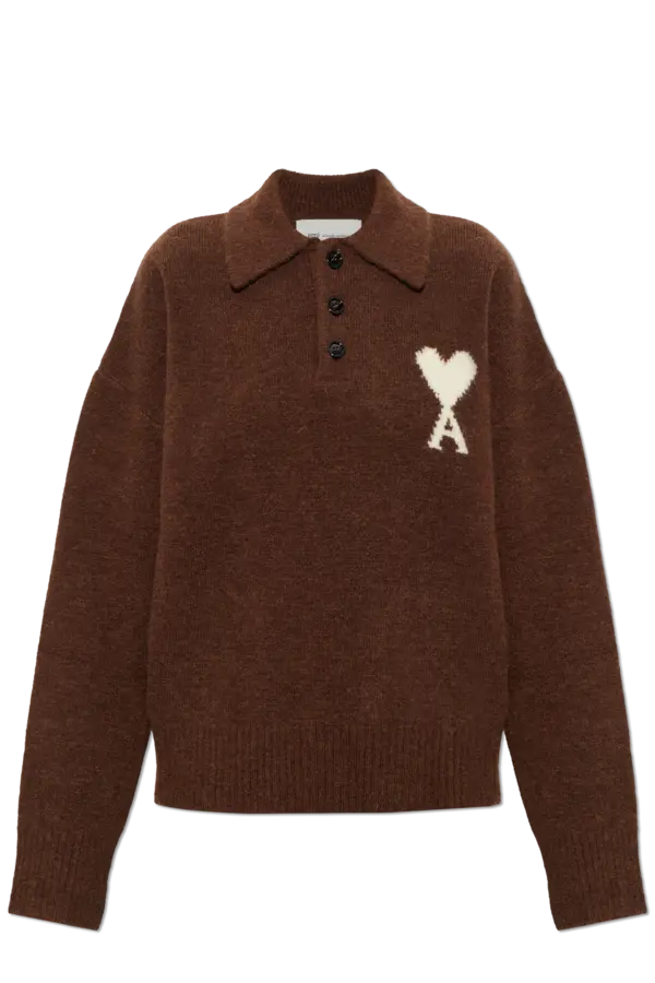 AMI Paris Wool Long-sleeve Polo - Brown