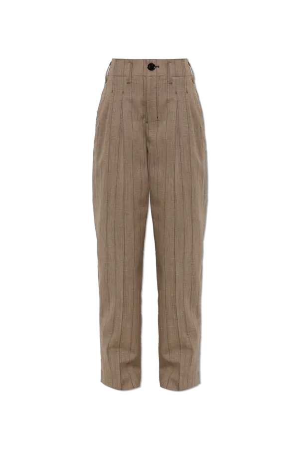 AMI Paris Wool Trousers With Pinstripe Pattern - Beige
