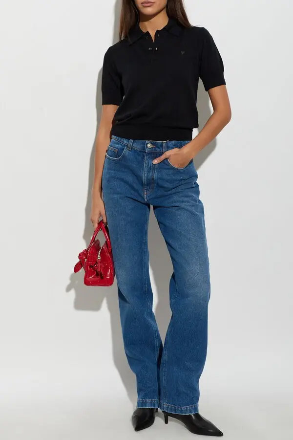 AMI Paris Wool Polo Shirt With Embroidered Logo