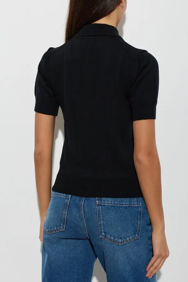 AMI Paris Wool Polo Shirt With Embroidered Logo