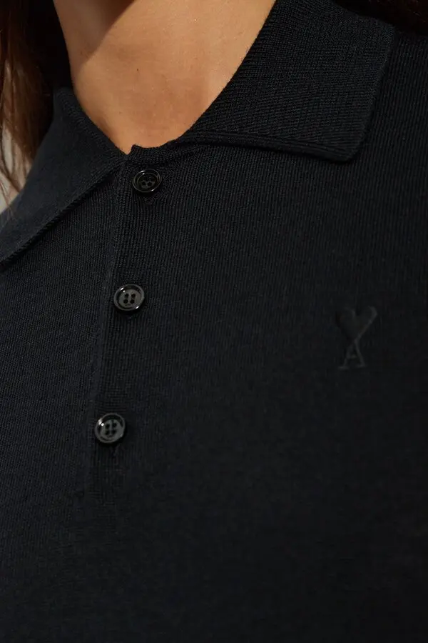 AMI Paris Wool Polo Shirt With Embroidered Logo