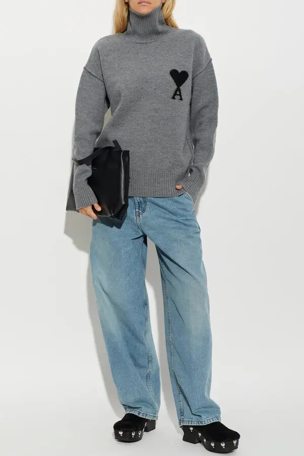 AMI Paris Wool Turtleneck With Logo