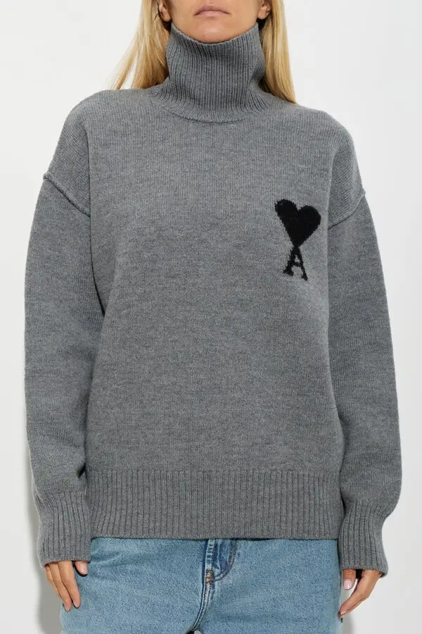 AMI Paris Wool Turtleneck With Logo