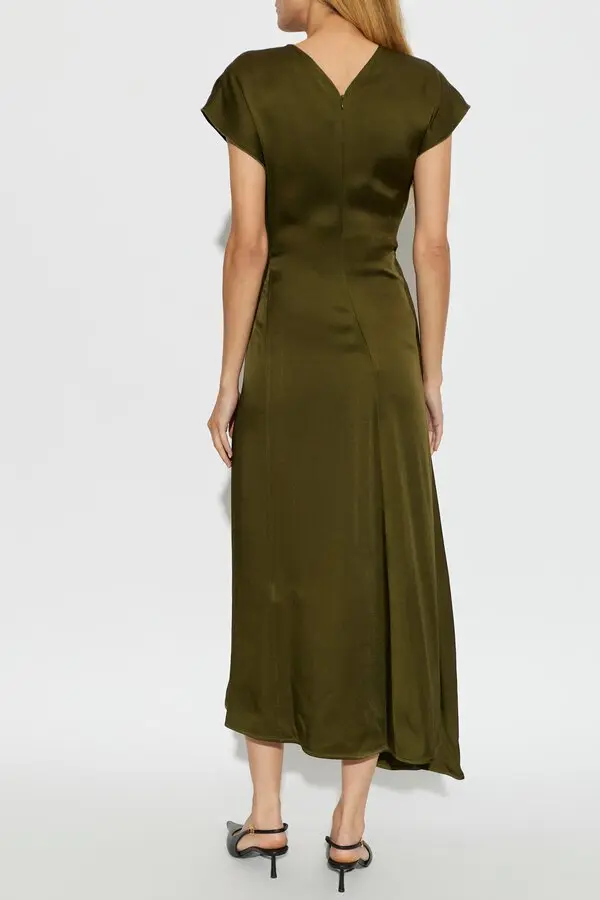 Victoria Beckham Satin Dress With Draped Waist - Green