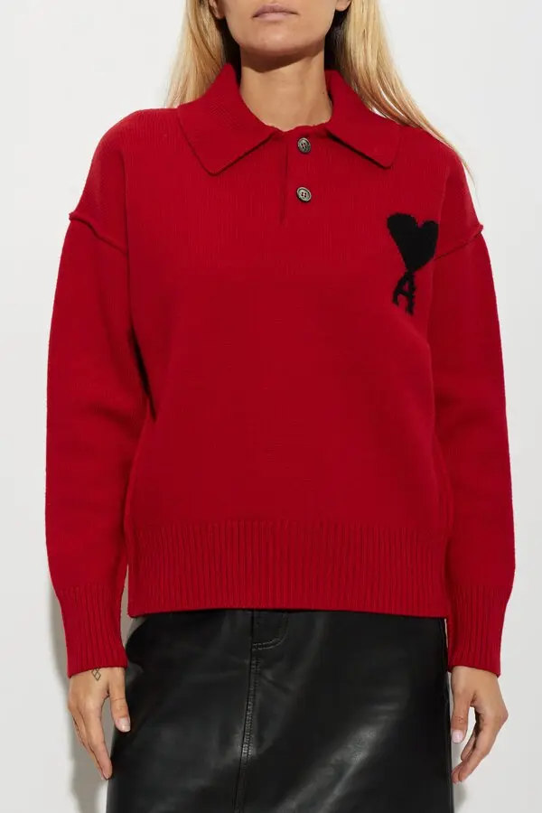 AMI Paris Wool Long-sleeve Polo