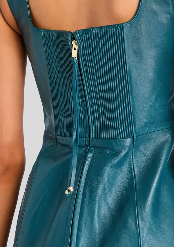 Retrofete Tilde Leather Mini Dress - Sarcelle
