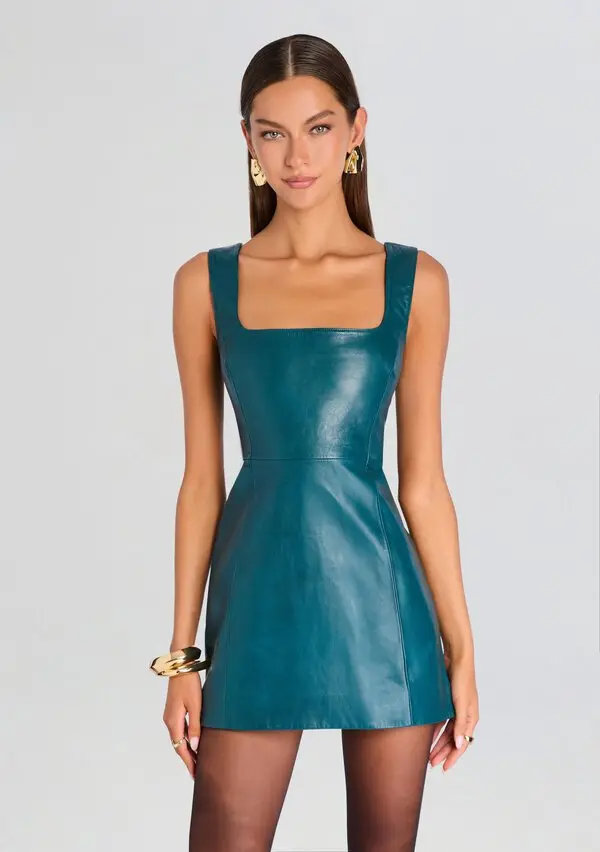 Retrofete Tilde Leather Mini Dress - Sarcelle