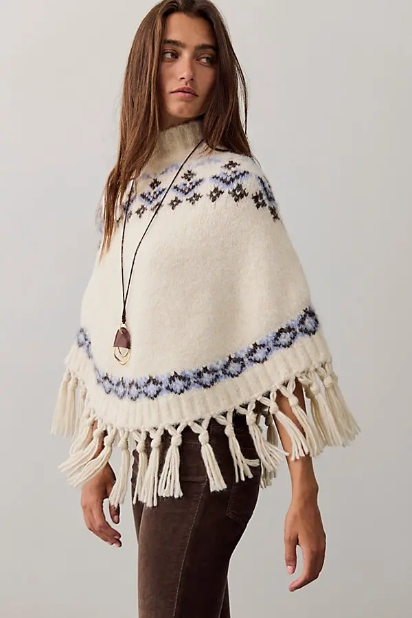 Free People Emma Printed Poncho - Ivory