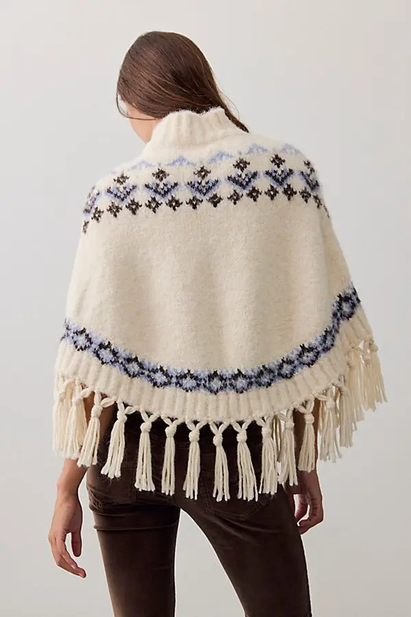 Free People Emma Printed Poncho - Ivory