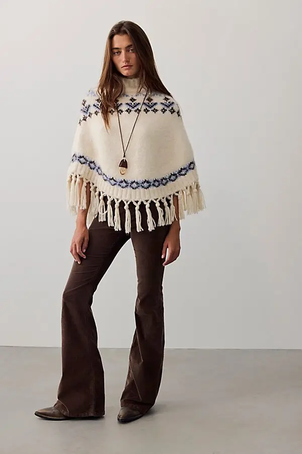 Free People Emma Printed Poncho - Ivory