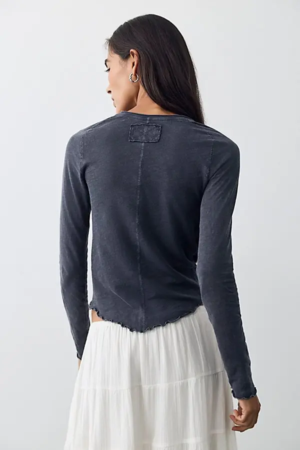 Free People We The Free Be My Baby Rework Top Long Sleeve Crewneck - Black