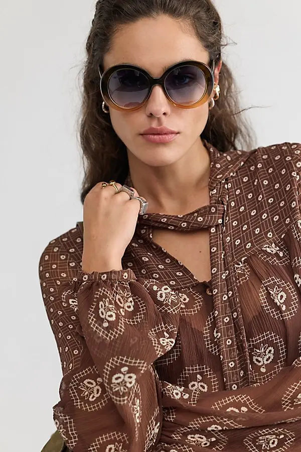 Free People Sunspell Round Frame Sunglasses - Olive Mist