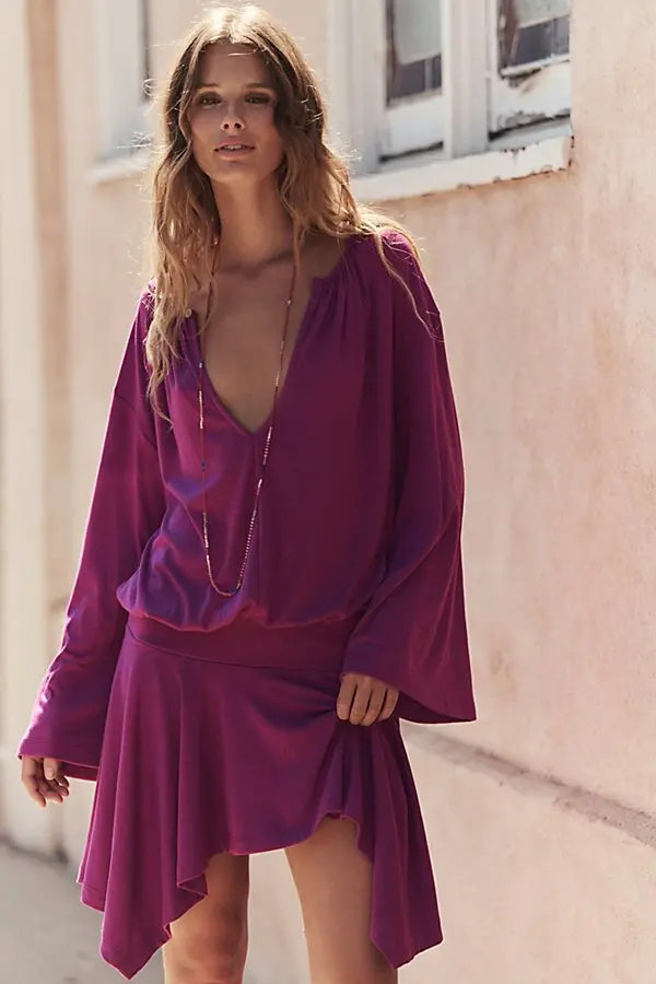 Free People Good Feels Aiyana Mini Dress - Wild Aster