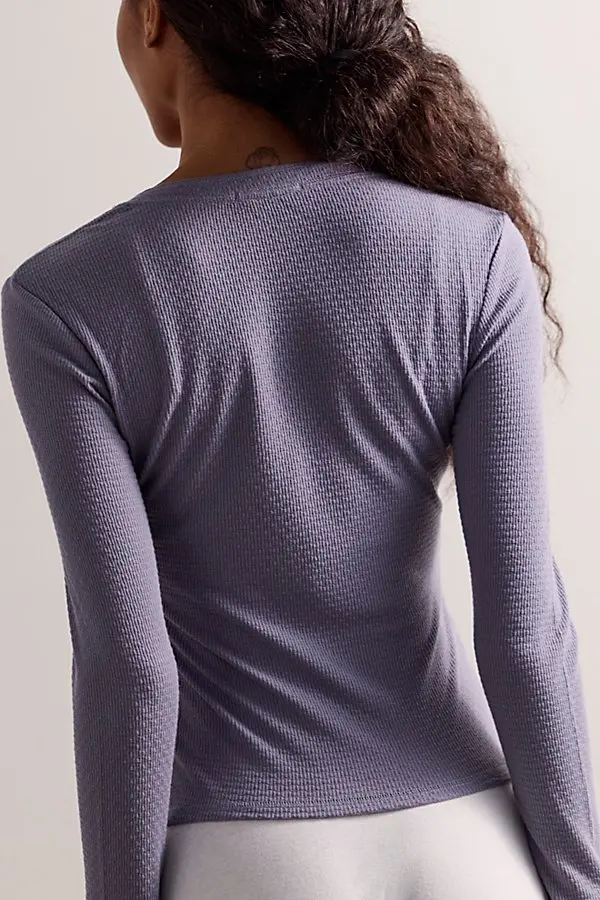 Free People Ribbed Thermal V-neck Layering Top - Liquid Silver