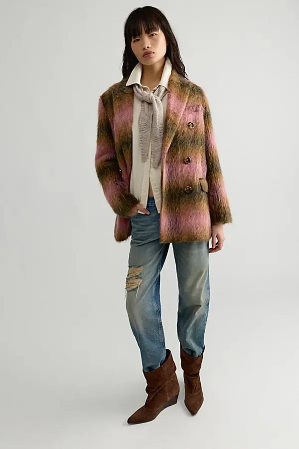 Rodebjer Wool Blend Checked Double Breasted Coat