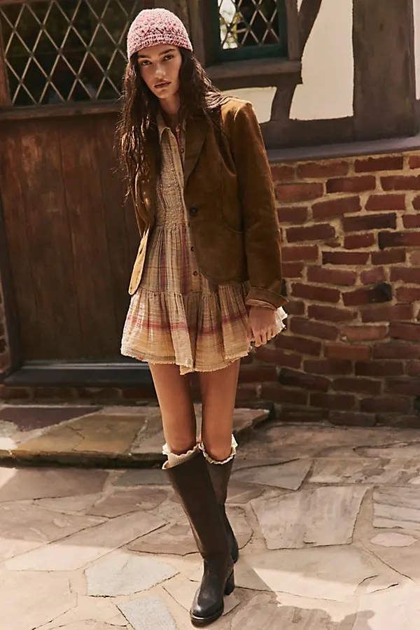 Free People Off-beat Plaid Collared Romper - Sandy Combo