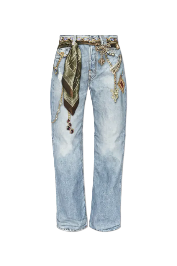 Acne Studios Jeans With Colorful Print - Light Blue