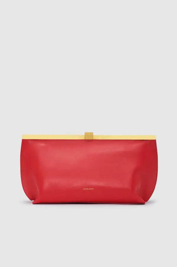 ANINE BING Sculptural Leather Clutch - Tango Red